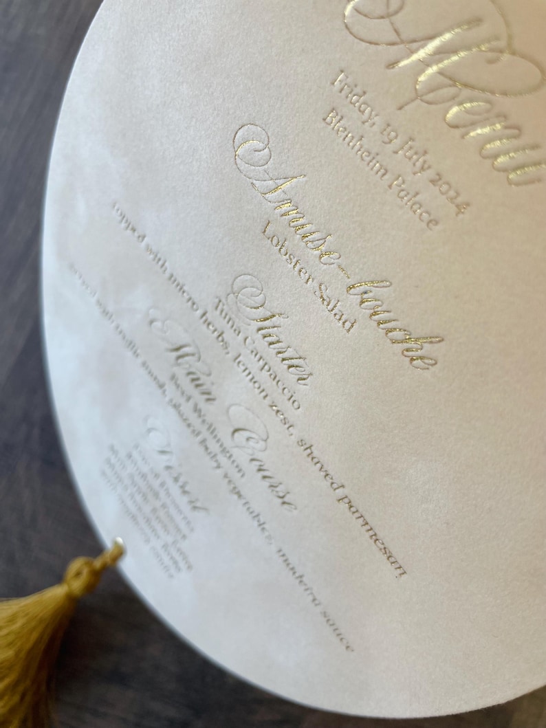 Velvet Menu With Gold Stamping Foil With Tassel, Wedding Evening, Menu ...