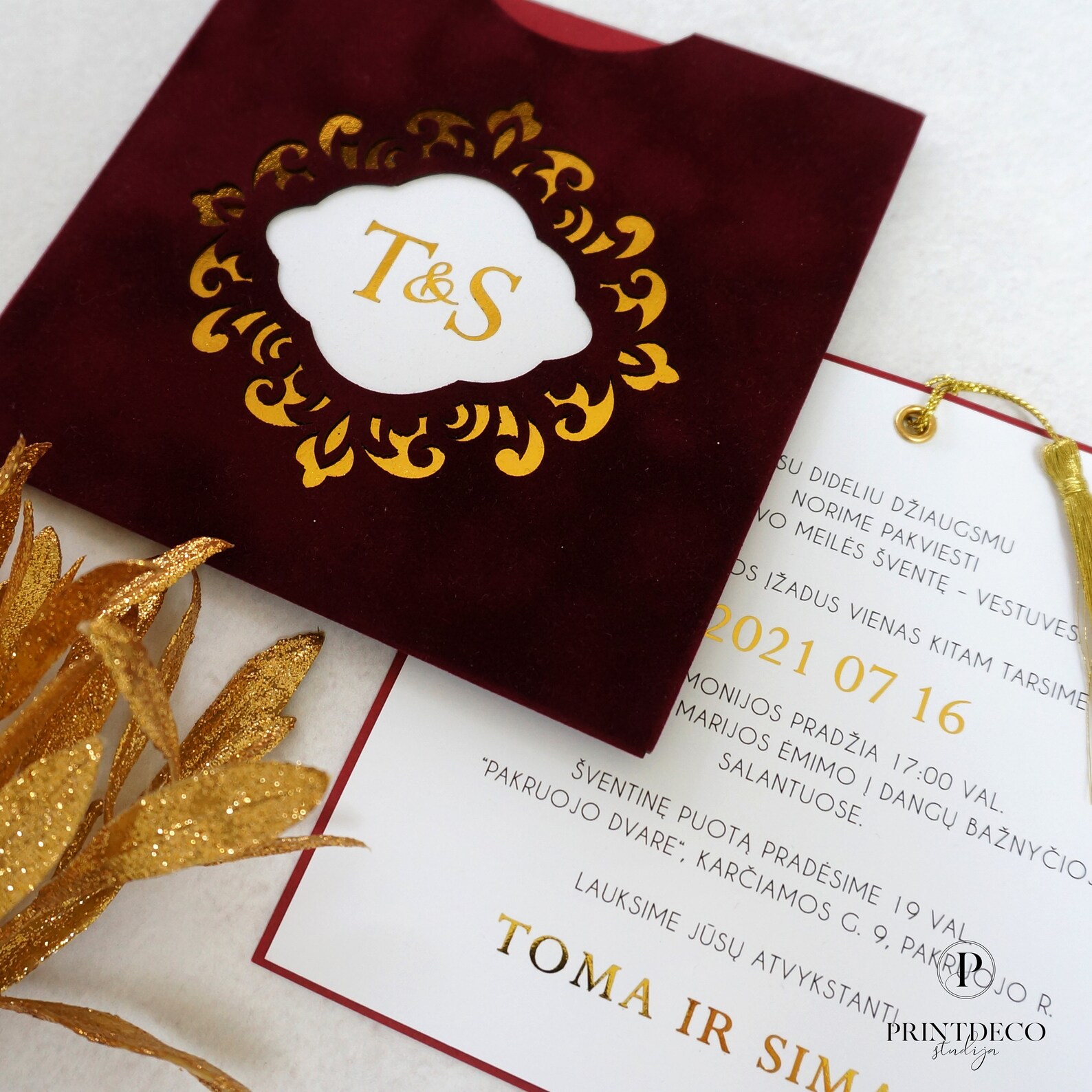 Velvet pocket invitation card with gold tassel velvet | Etsy