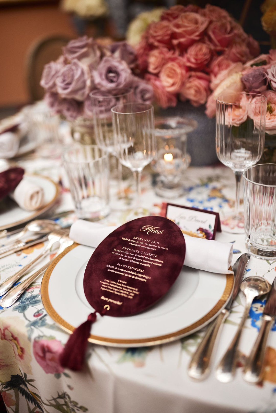 Velvet Menu With Gold Stamping Foil With Tassel, Wedding Evening, Menu ...