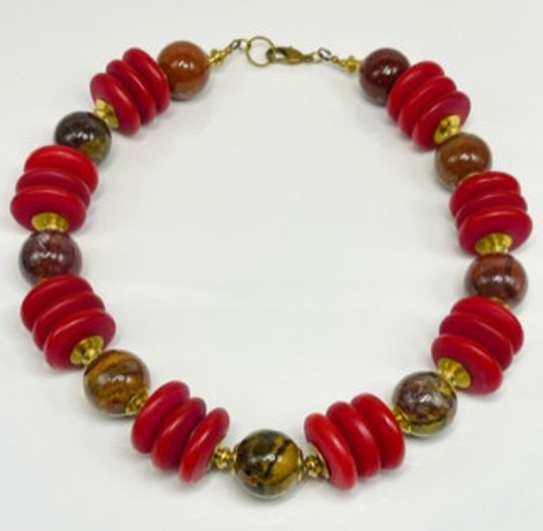 Dark Red African Copal Beaded Statement Necklace - Etsy