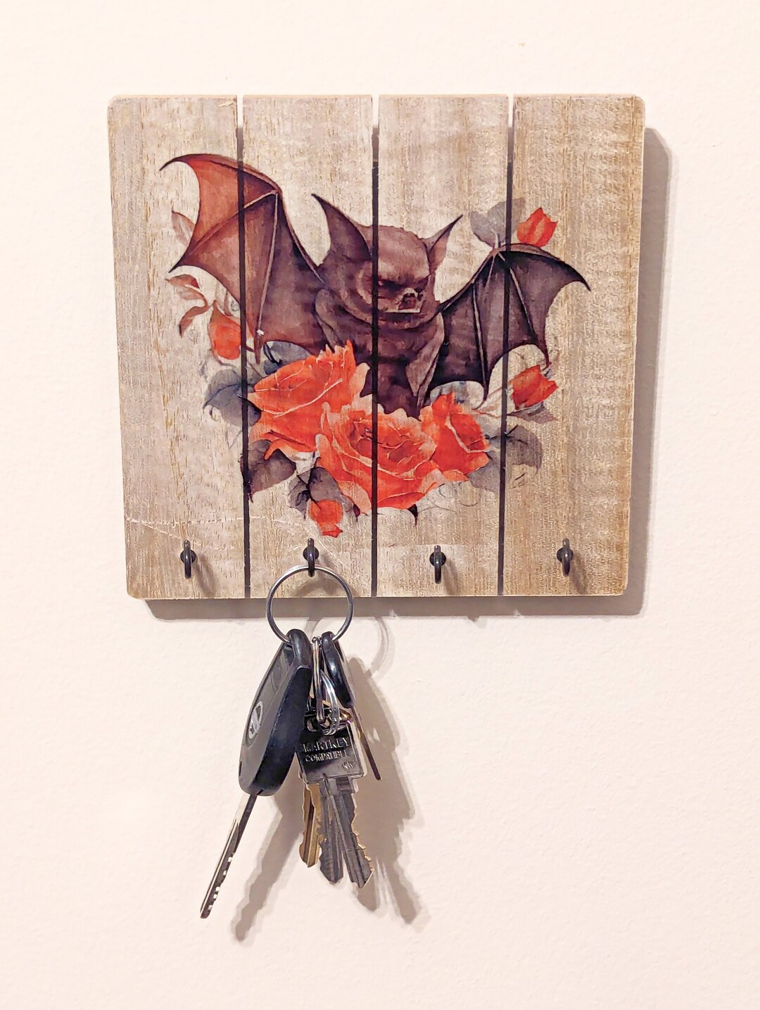 Bat and Roses Jewellery Key Hanger Holder Gothic Wall Art Handmade - Etsy