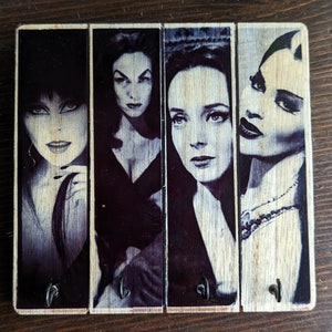 Women of Horror Printed Wooden Square Necklace Key Holder Black and ...