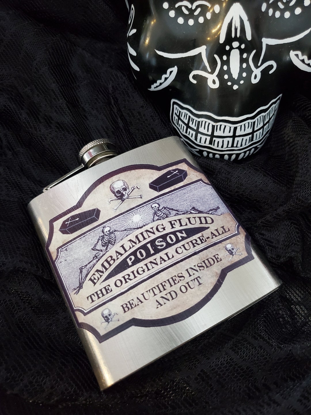 Embalming Fluid Apothecary Label 6 Ounce Stainless Steel Flask Men's ...