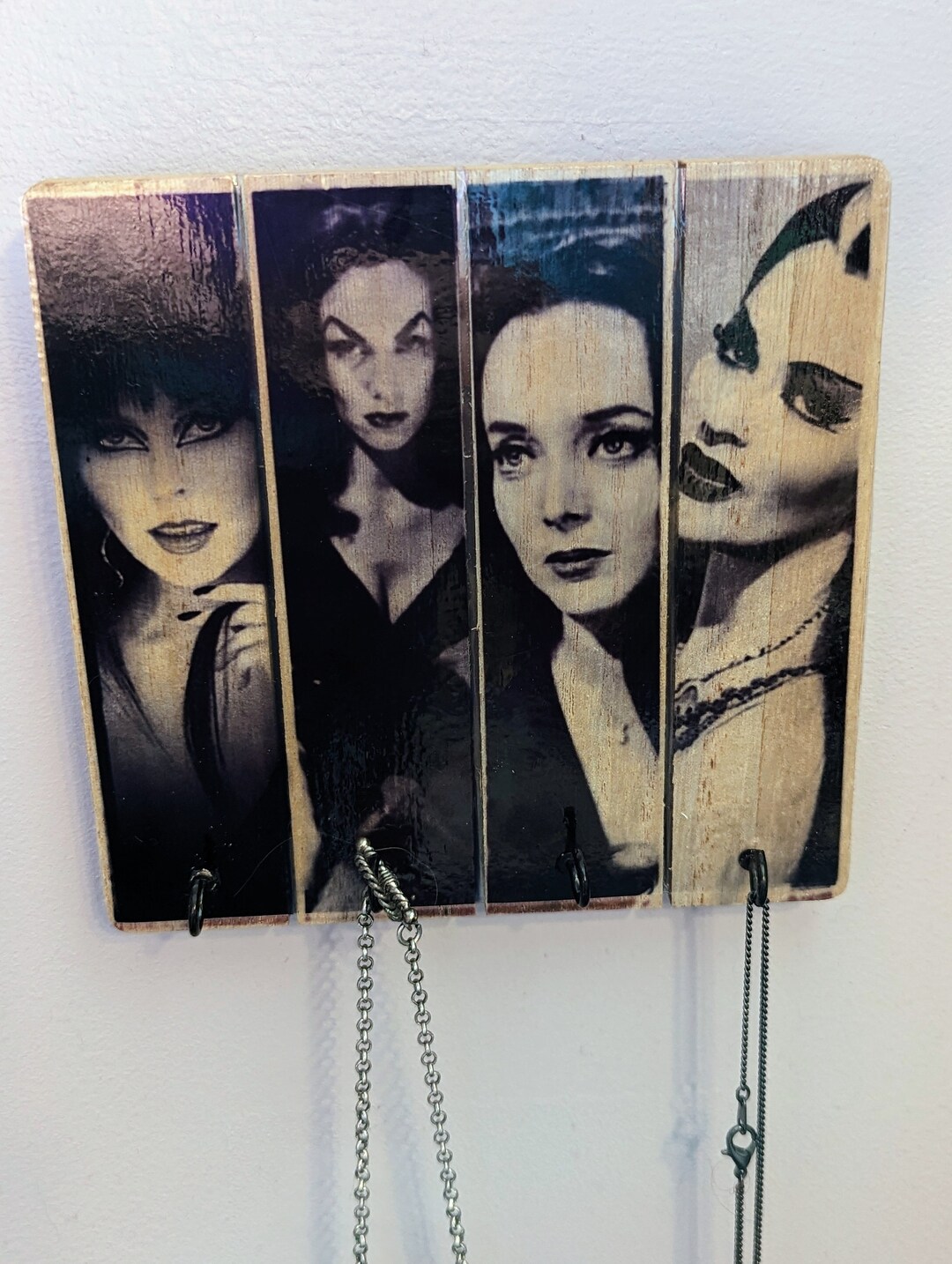Women of Horror Printed Wooden Square Necklace Key Holder Black and ...