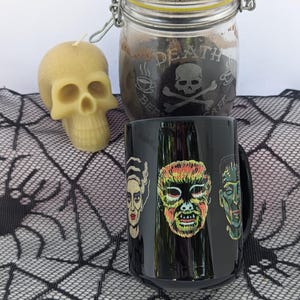 Classic Monsters Hand Drawn Black 15 Ounce Coffee Mug ~ Halloween Decor ...