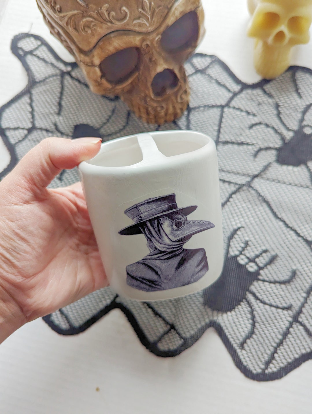 Plague Doctor Tooth Brush Holder Ceramic~ Gothic Home Decor ~ Victorian ...
