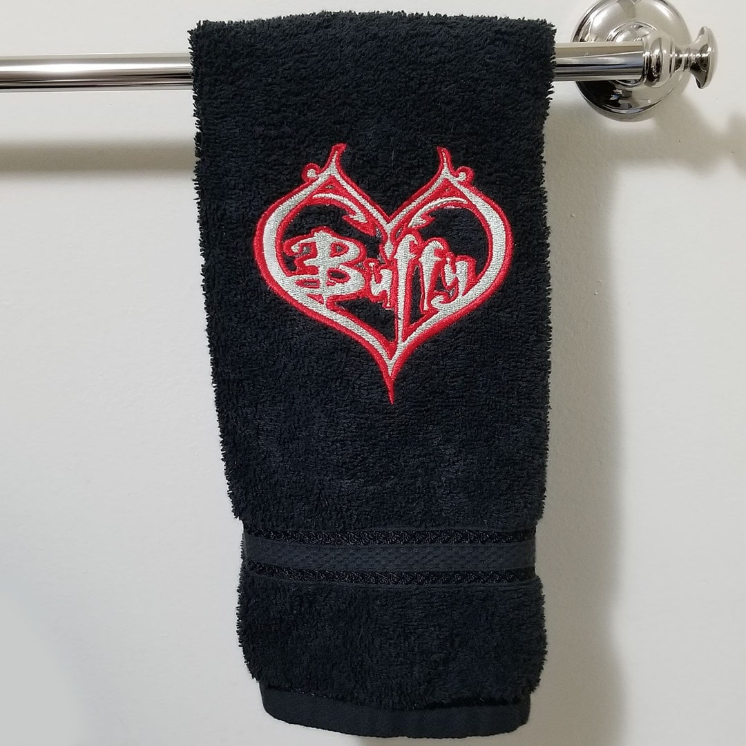 Buffy Vampire Slayer Black Embroidered Hand Towel ~ Heart ~ Dark Decor ...