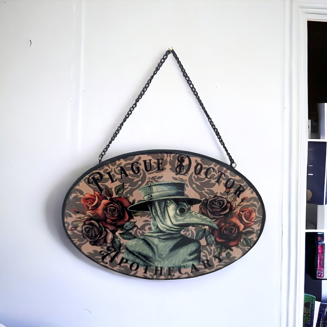 Plague Doctor Apothecary Printed Wood Wall Plaque Gothic Wall Art ...