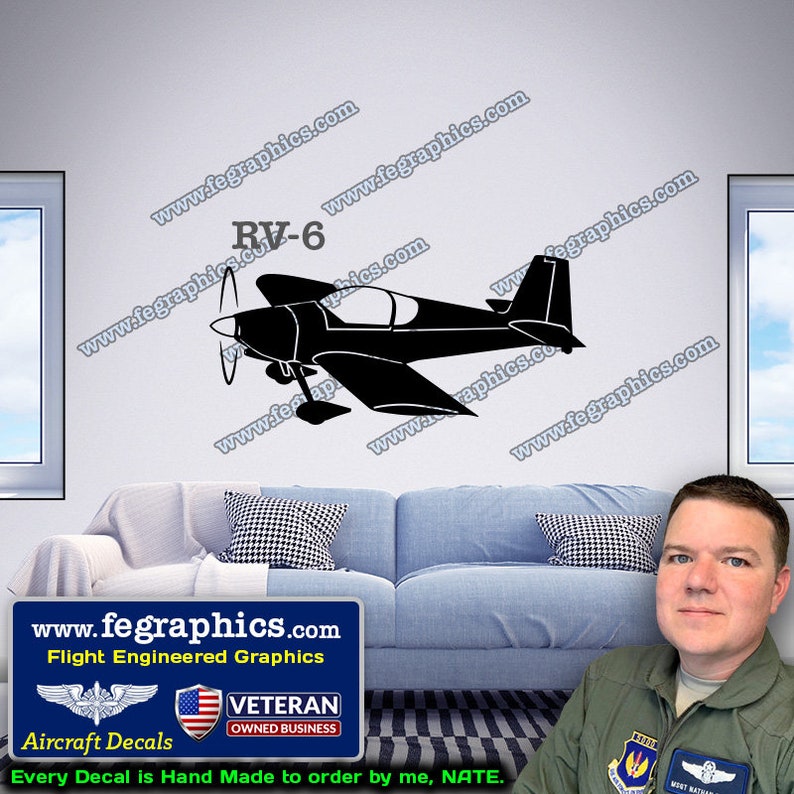 Vans RV-6 Decal [angle 1] RV6 Vinyl Decal Sticker, Vans Aircraft Kit ...