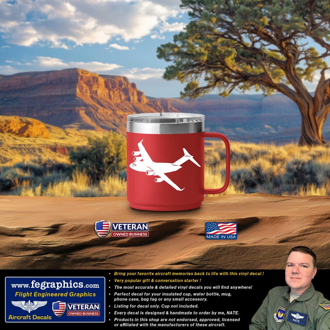 Decal of a C-17 mini Angle 1 Vinyl Sticker, Globemaster III Aviation ...