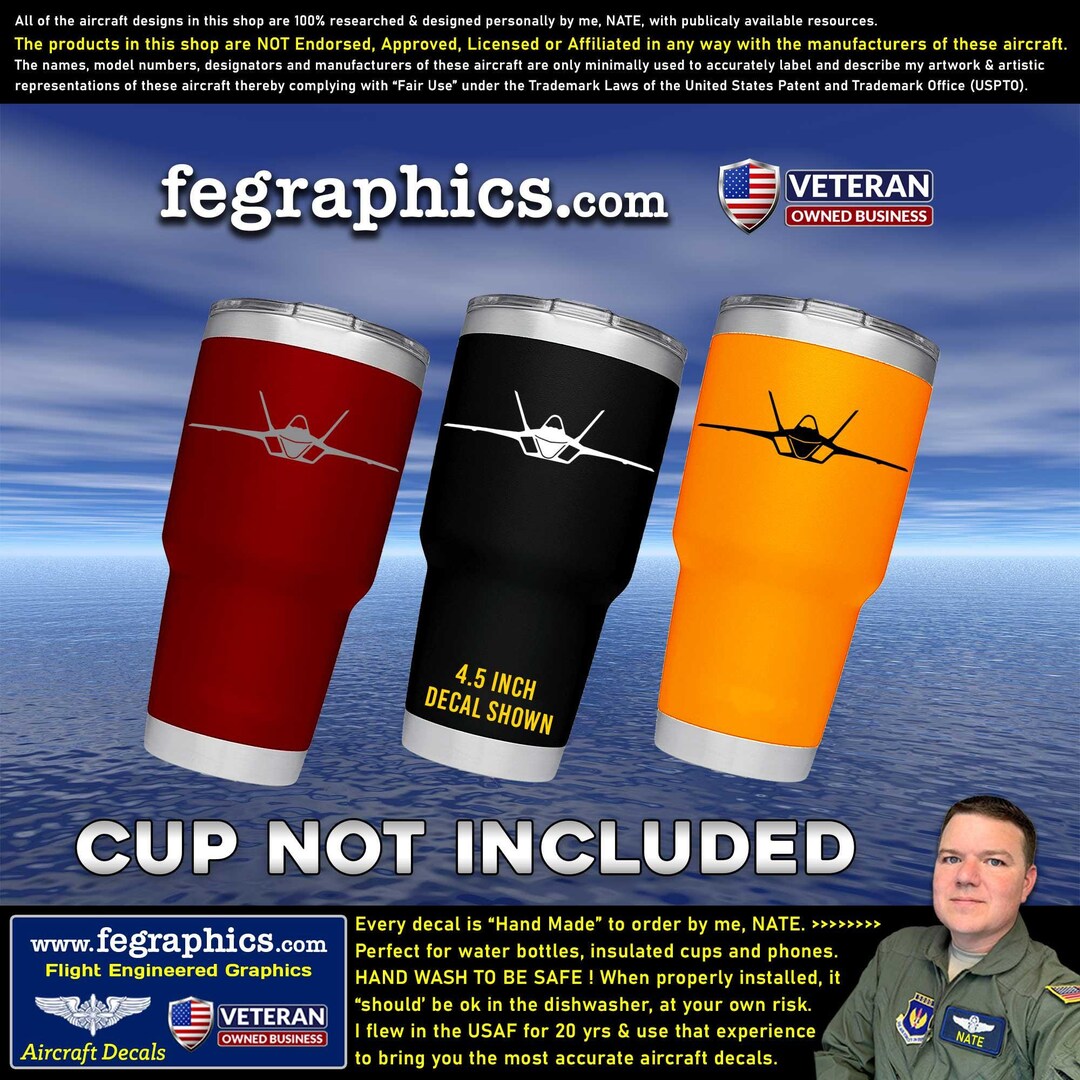 Cup Decal of a F-22 front Vinyl Sticker, Stealth Fighter Jet, Gift ...