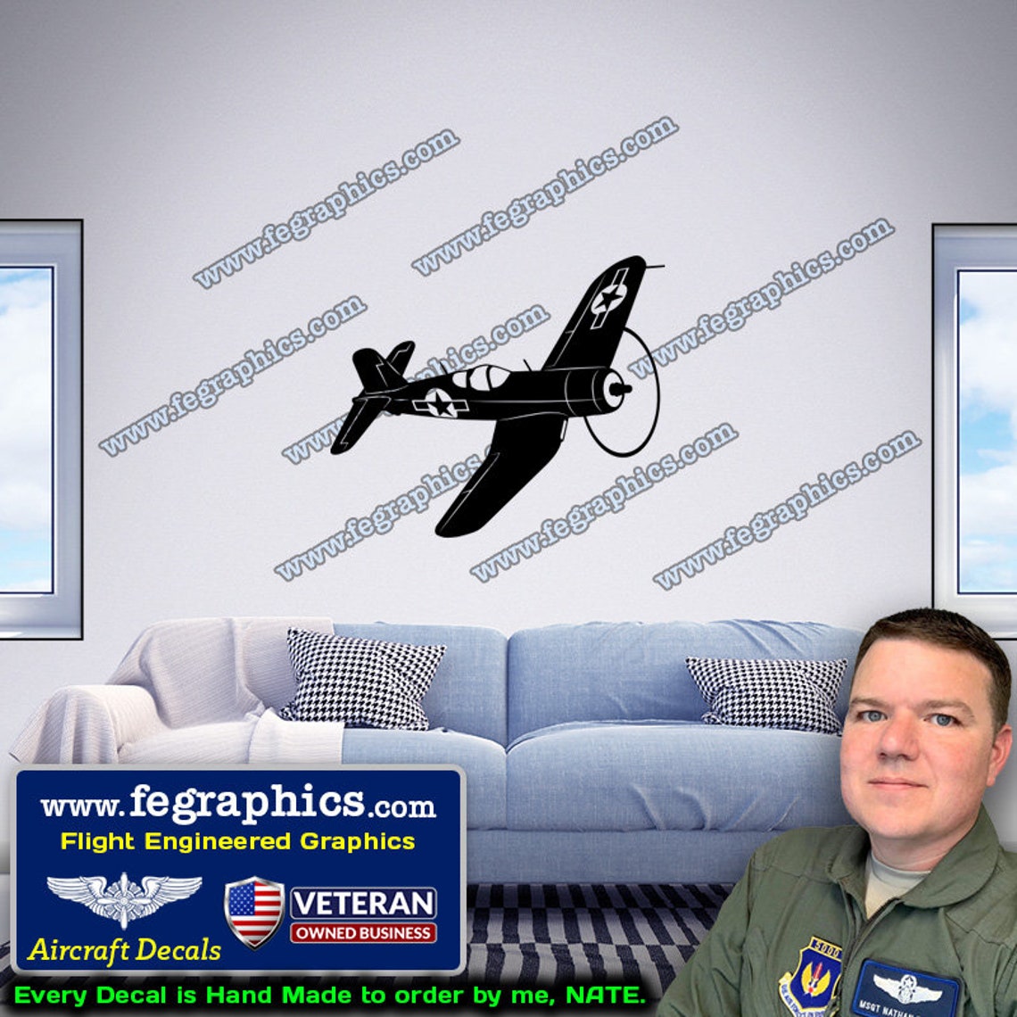 F4U Decal - Angle 1 - F4U Corsair Decal / F4U Vinyl Decal / F3A-1 Decal ...