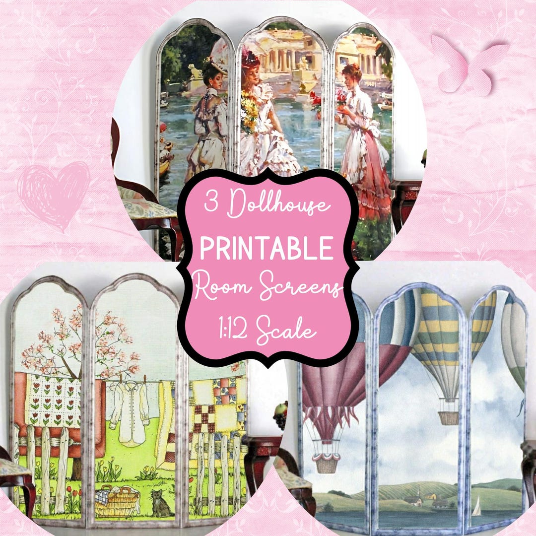 Printable Dollhouse Room Screens Set of 3 for 1:12 Scale, Hot Air ...