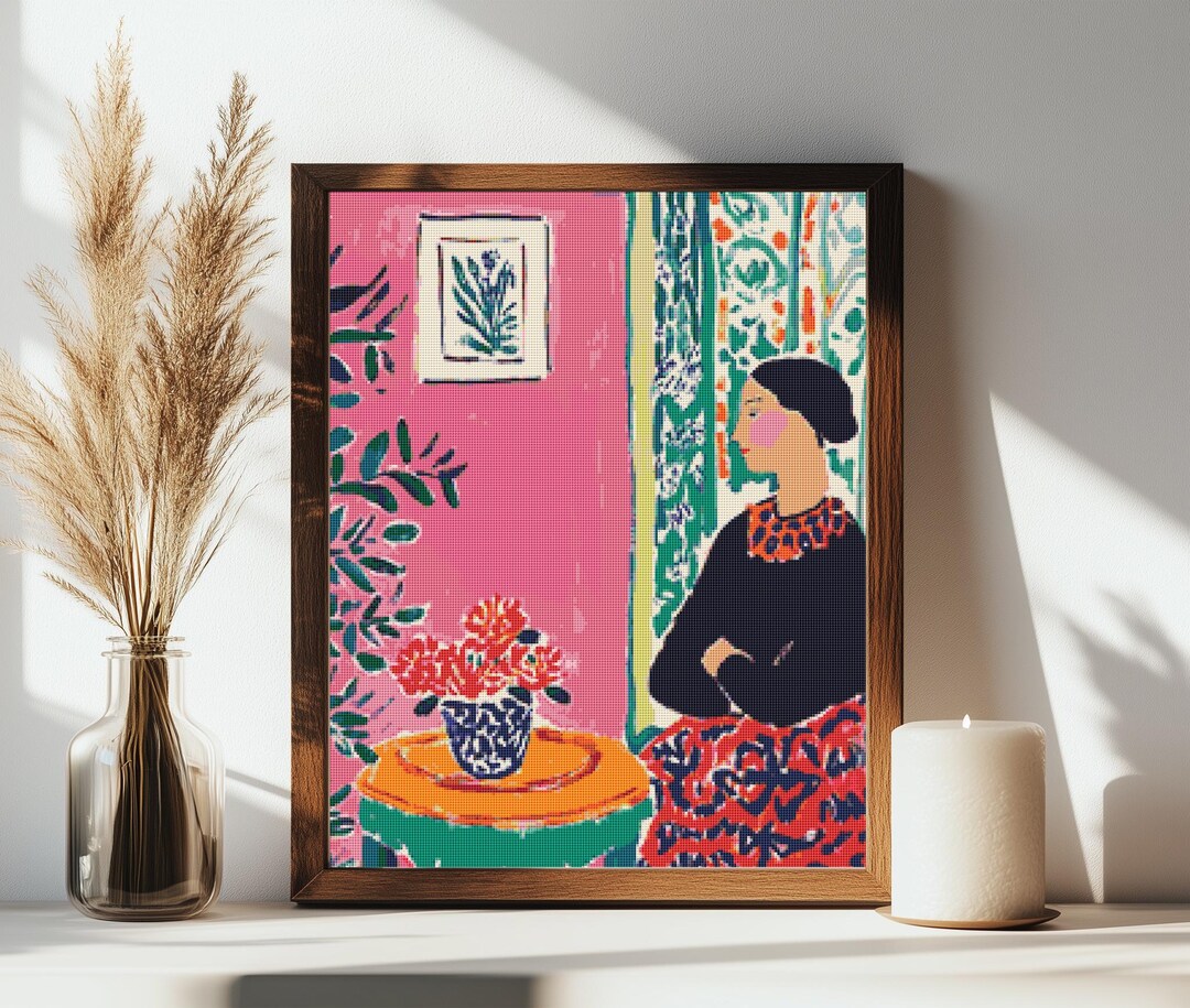 Printable PDF Matisse Inspired Cross Stitch Pattern Woman in Room Bold ...