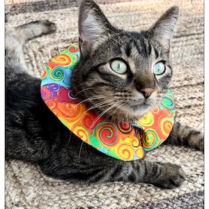 Bird Safe Cat Collar Cover: Rainbow Swirls, Breakaway Collar With Bell ...