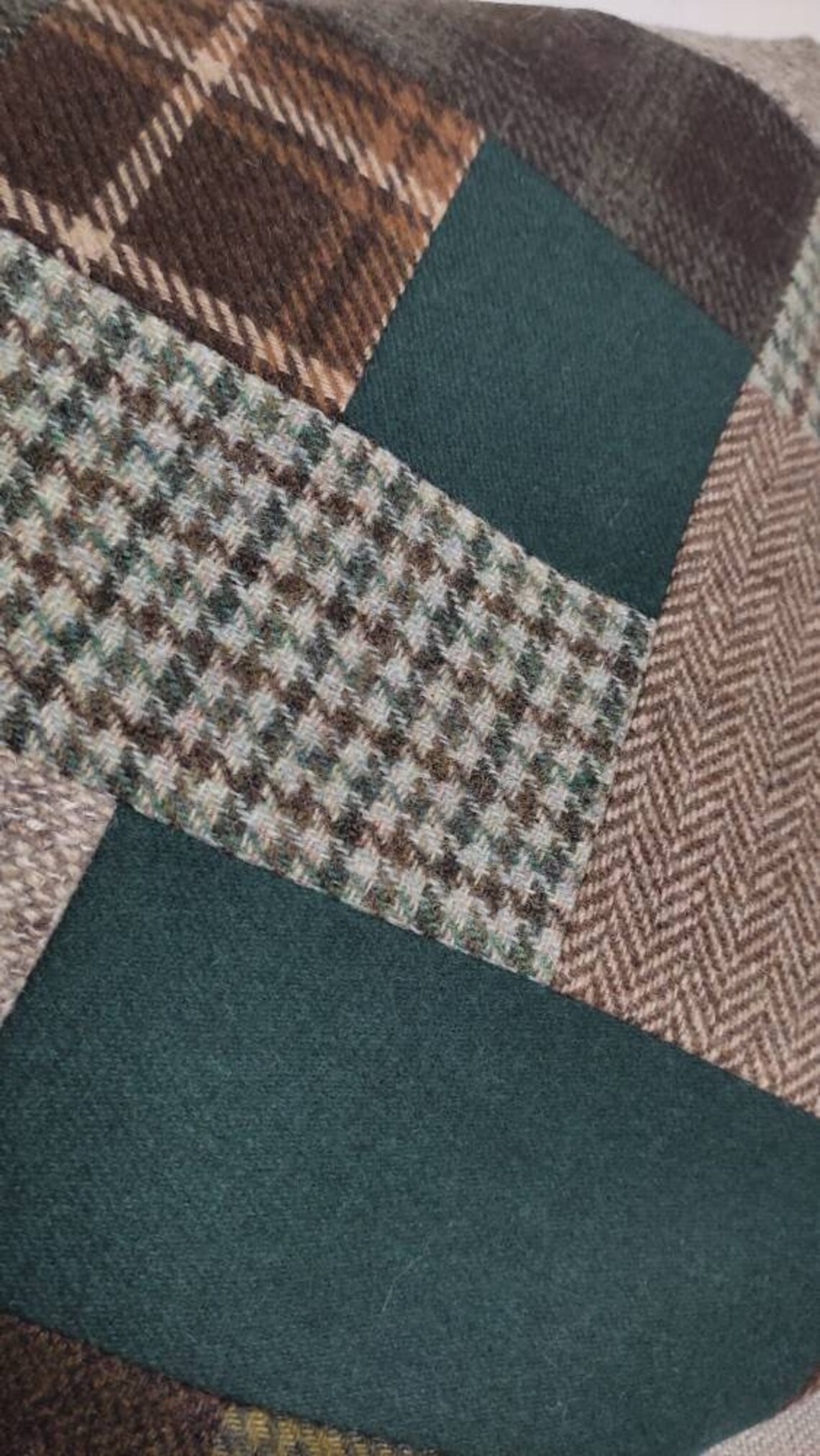 Pure Wool Tweed Tartan Patchwork Green Brown Cushion Cover - Etsy
