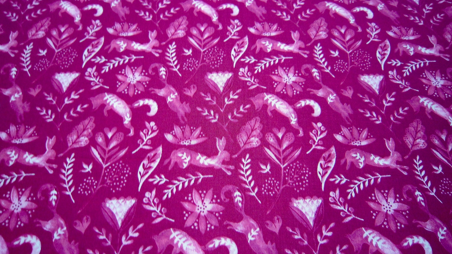 Dark Pink Woodland Cotton Fabric Called Frolic Designed by - Etsy