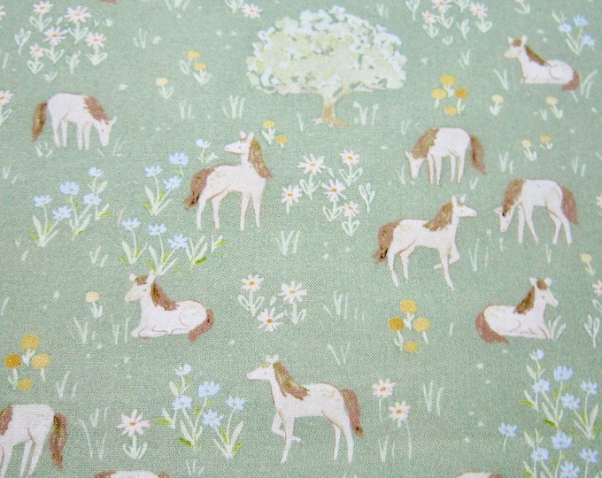 Dear Stella Sage Green Horse Cotton Fabric Called Ponies Storybook Farm ...