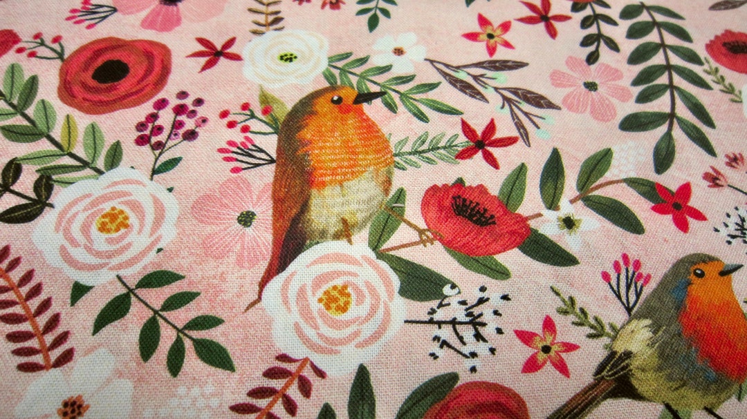 Coral Bird Cotton Fabric Made by Free Spirit Designed by Mia Charro ...