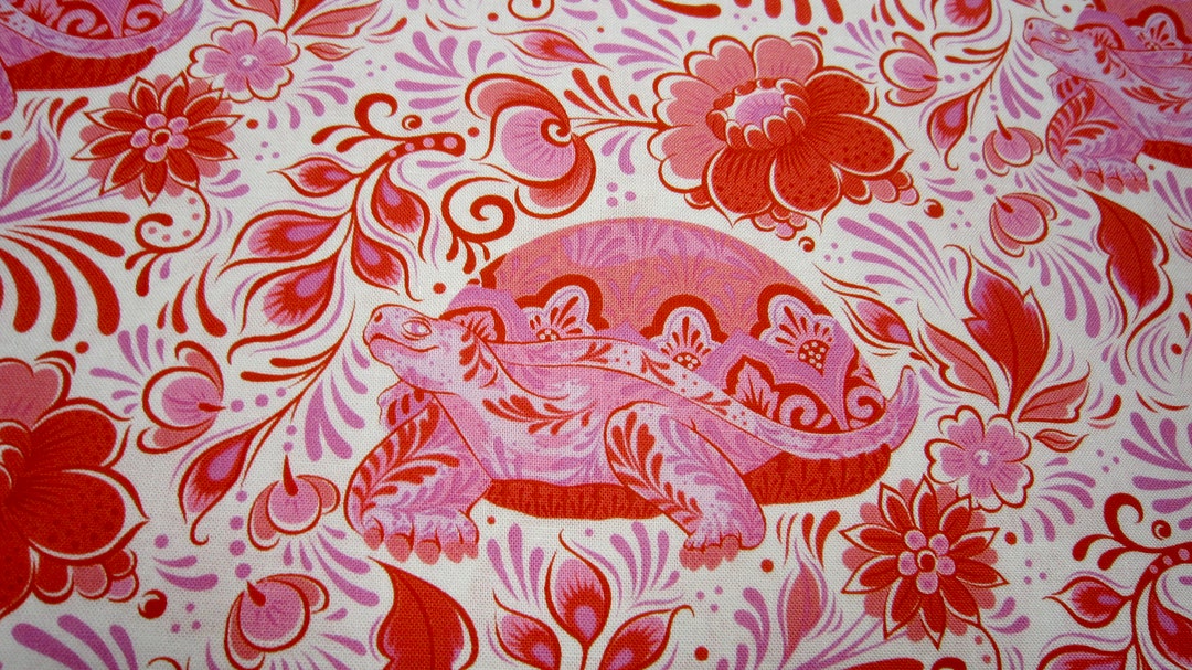 Pink Turtle Floral Fabric Tula Pink Besties Collection "no Rush ...