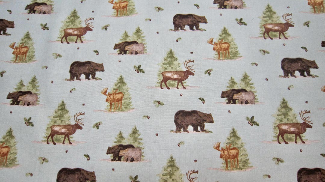 Riley Blake Moose Bear Elk Cotton Fabric Aqua Blue Let's Get Lost in ...