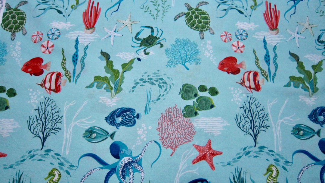 Riley Blake Aqua Sea Life Cotton Fabric Called Free as the Ocean ...
