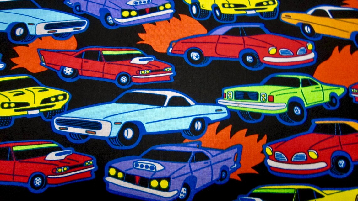 Bright Race Cars Cotton Fabric Made by Timeless Treasures | Etsy