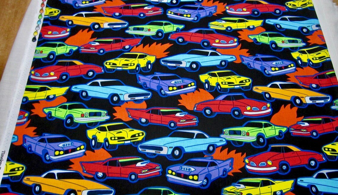 Bright Race Cars Cotton Fabric Made by Timeless Treasures | Etsy