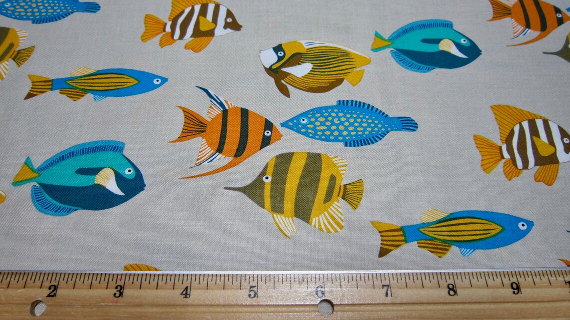 Tropical Fish Cotton Fabric Called Fishtopia Made by Michael | Etsy