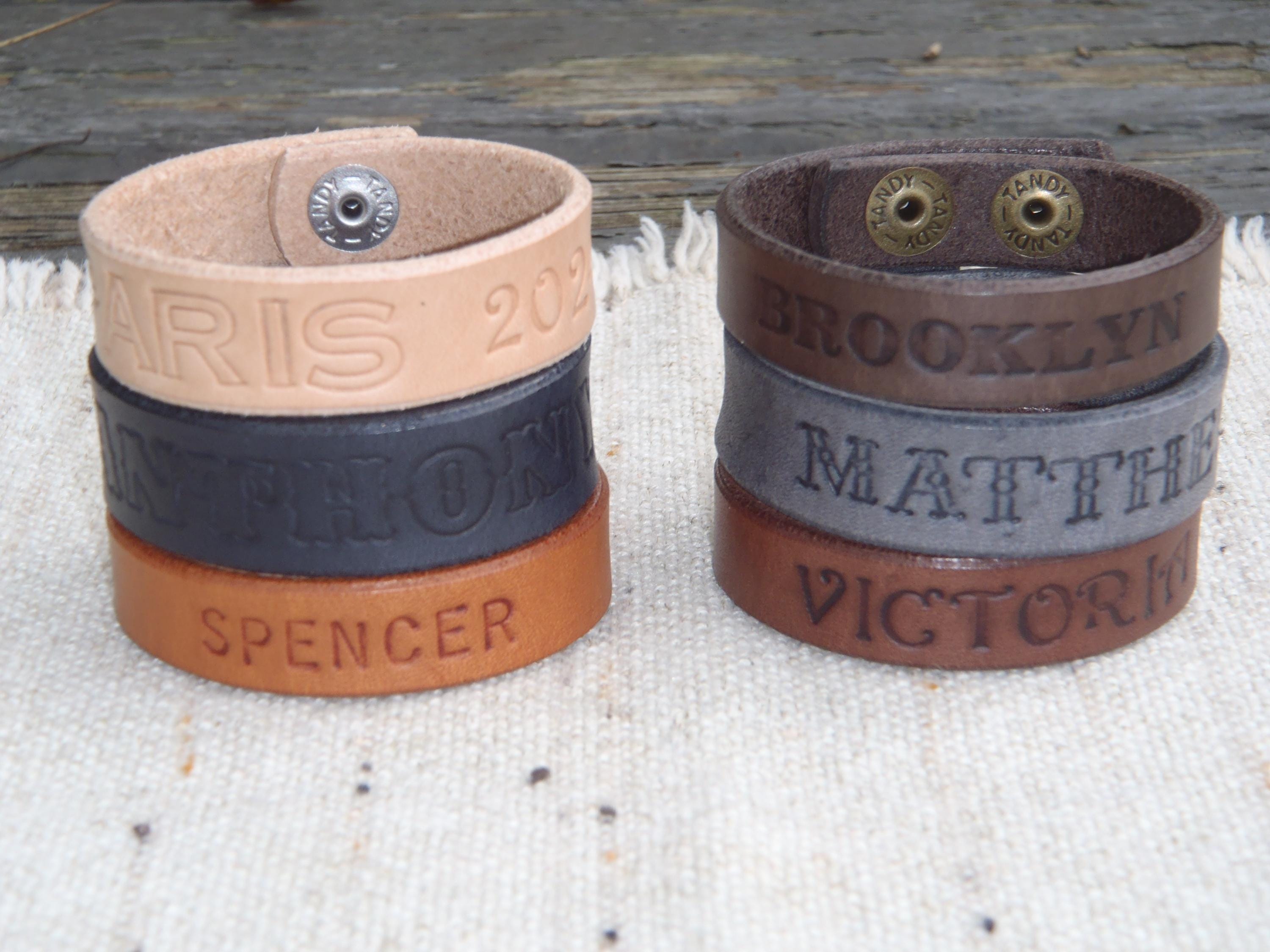 Personalized Leather Snap ID Name Bracelet.unisex.rustic.durable.rugged ...