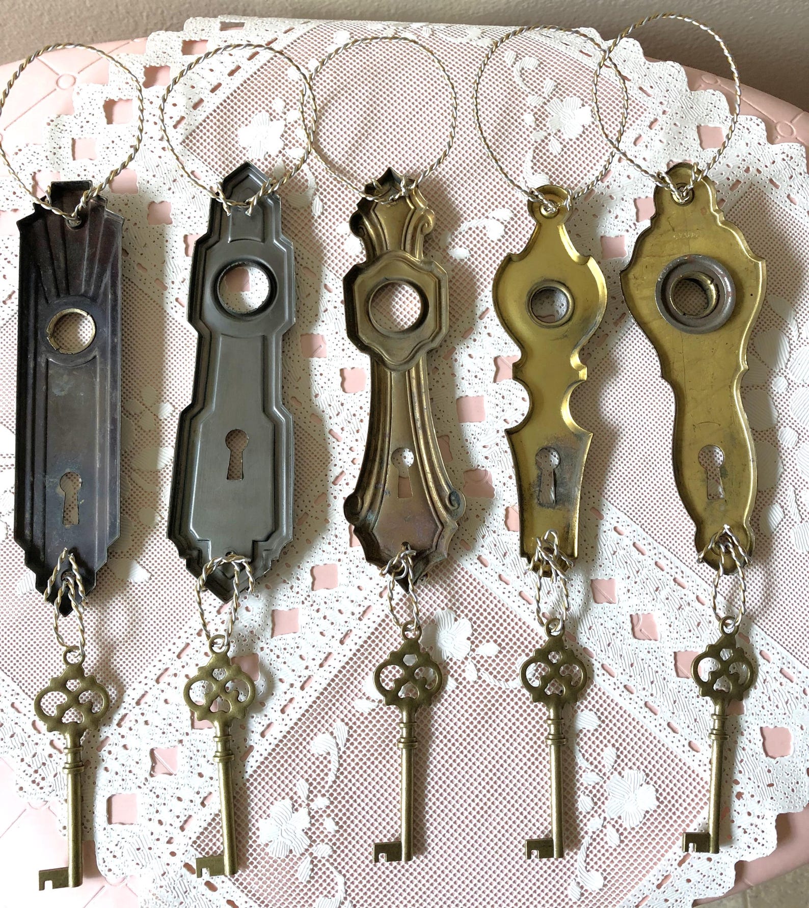 One of a Kind Set of 5 Vintage Brass Escutcheon Keyhole Door Plate ...