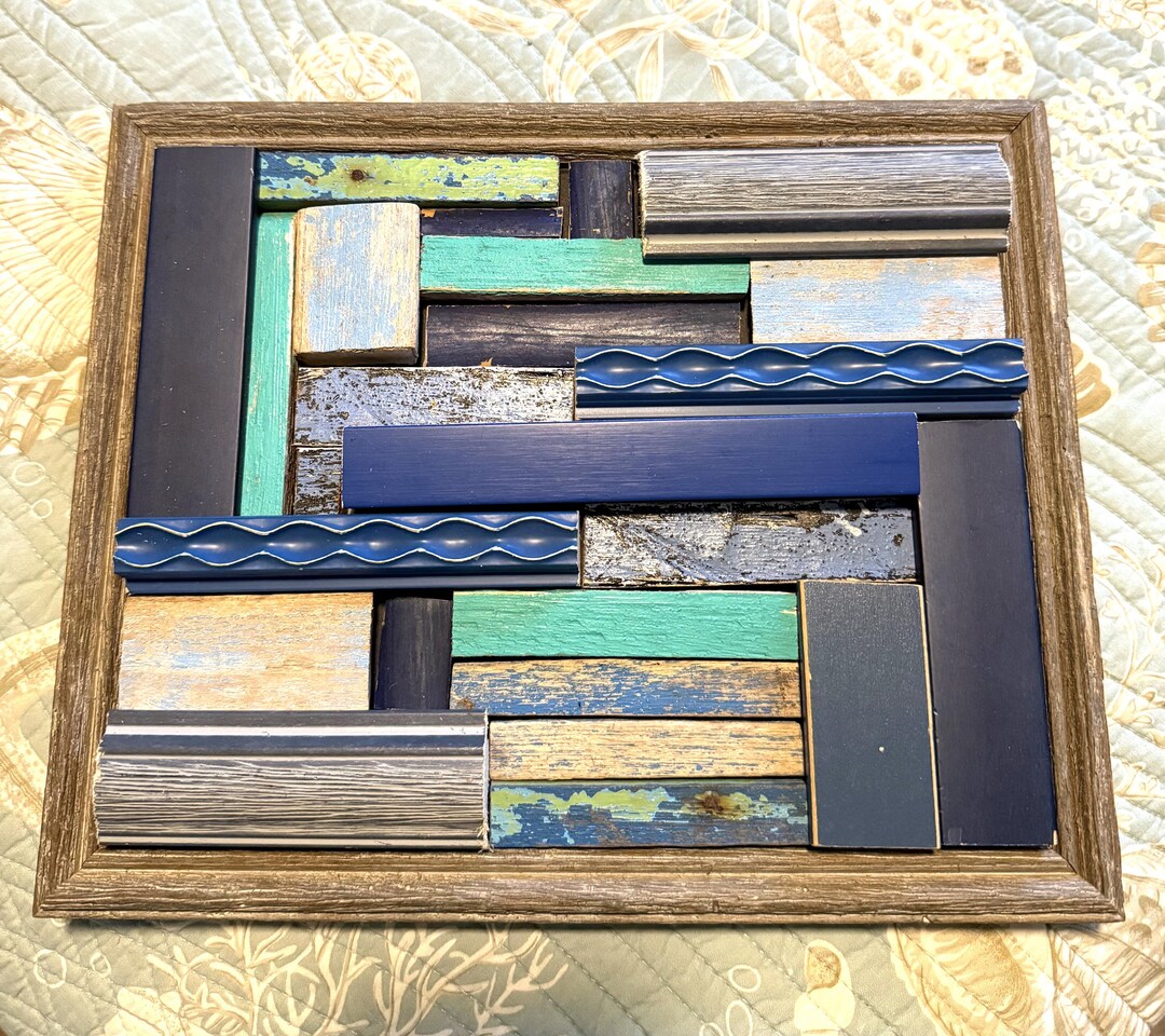 One of a Kind Coastal 3D Vintage Rustic Barn Wood Frame With Blue Mixed ...