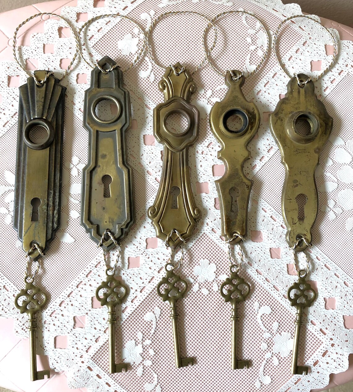 One of a Kind Set of 5 Vintage Brass Escutcheon Keyhole Door Plate ...