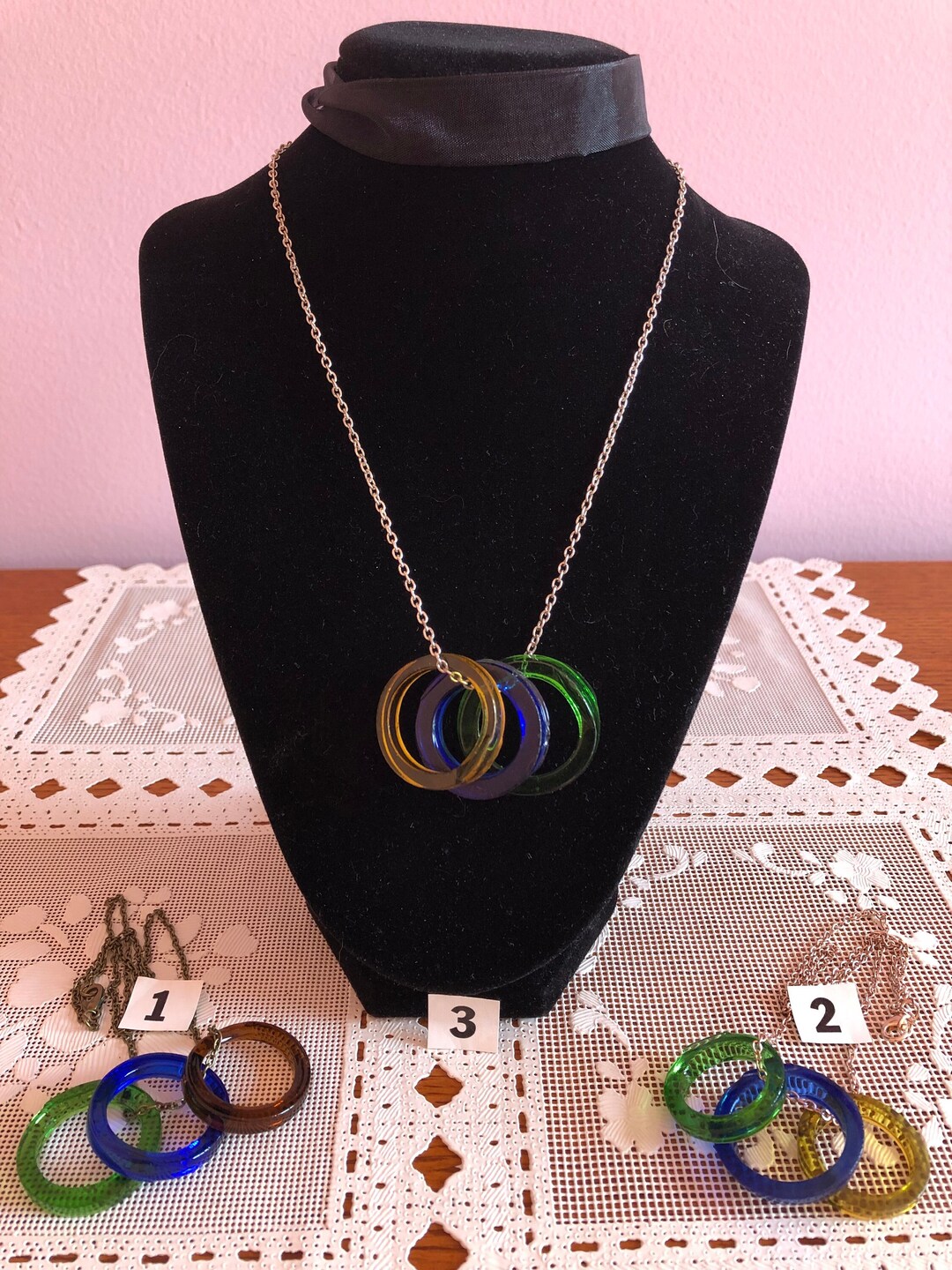 One of a Kind 3 Multi-color Wine Glass Bottle Ring Necklace - Etsy