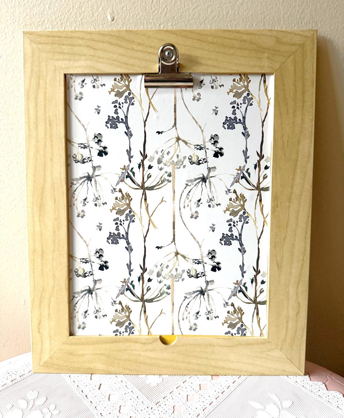 One of a Kind Wood Frame Wallpaper Center Wall Hanging Clipboard ...