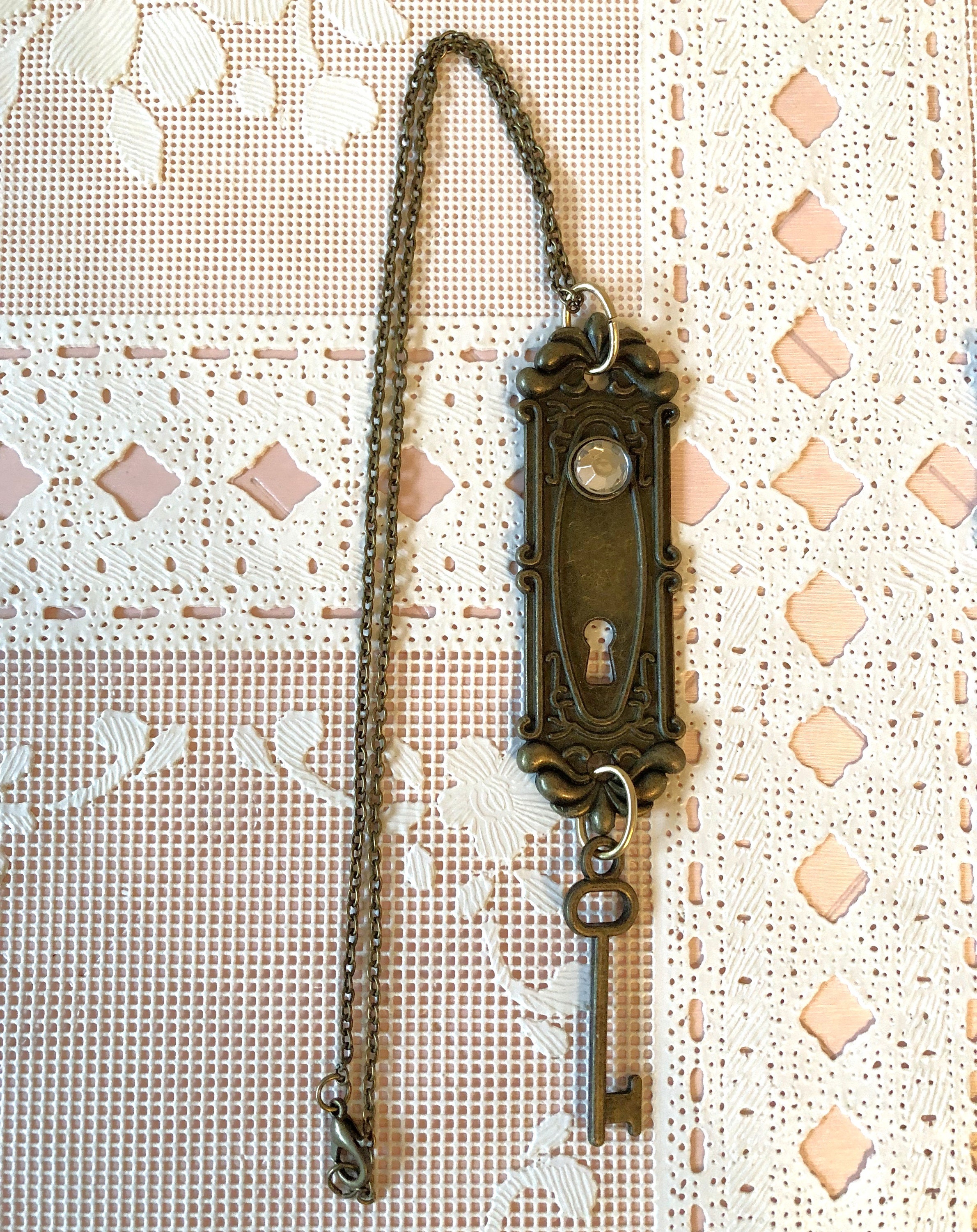 OOAK Miniature Door Plate Escutcheon Keyhole With Skeleton Key Necklace ...