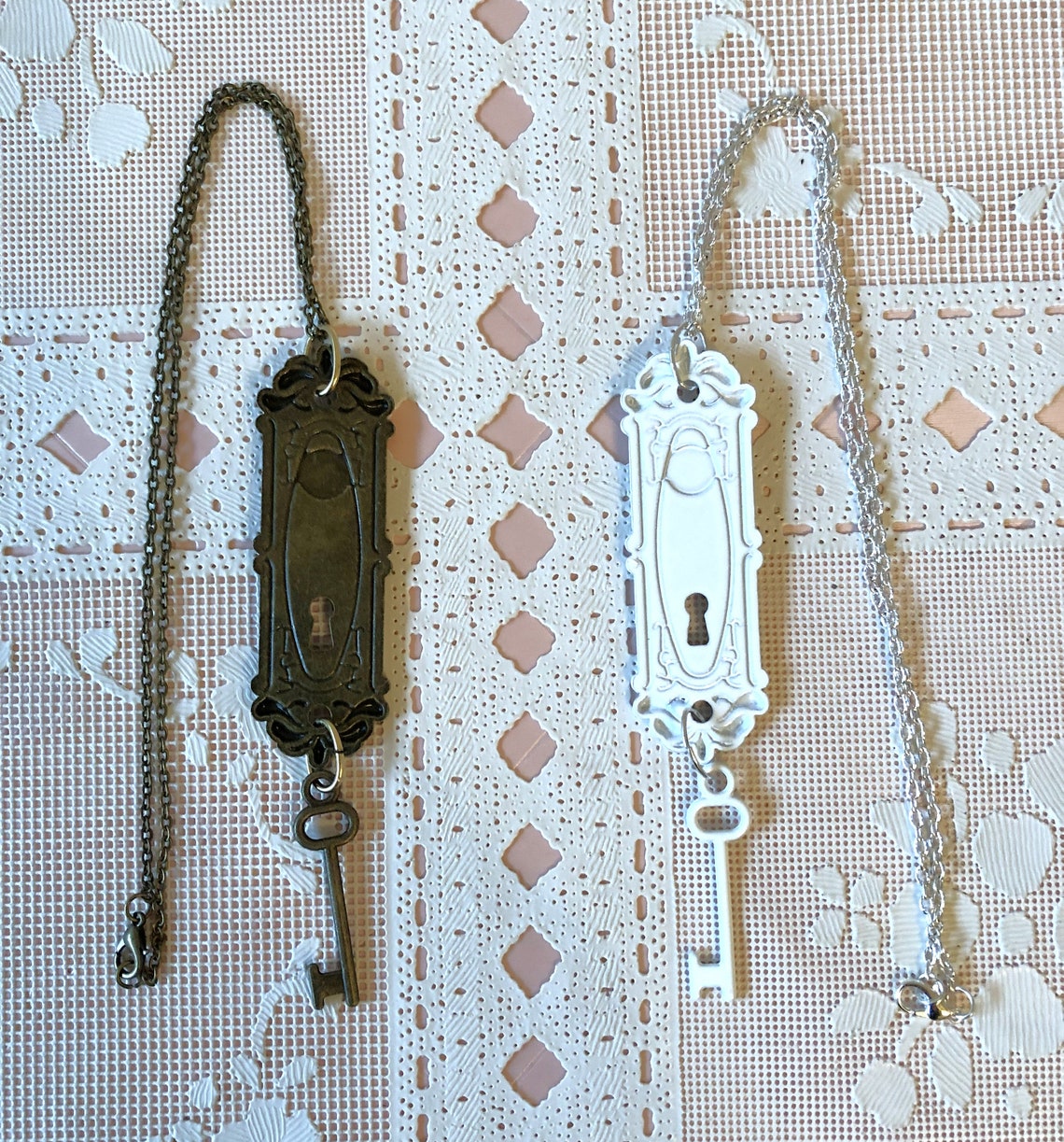 OOAK Miniature Door Plate Escutcheon Keyhole With Skeleton Key Necklace ...