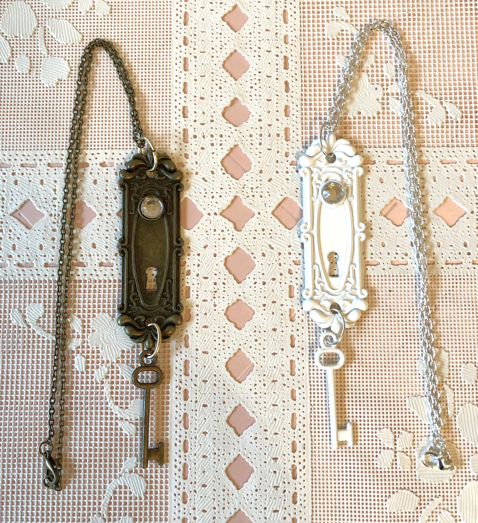 OOAK Miniature Door Plate Escutcheon Keyhole With Skeleton Key Necklace ...