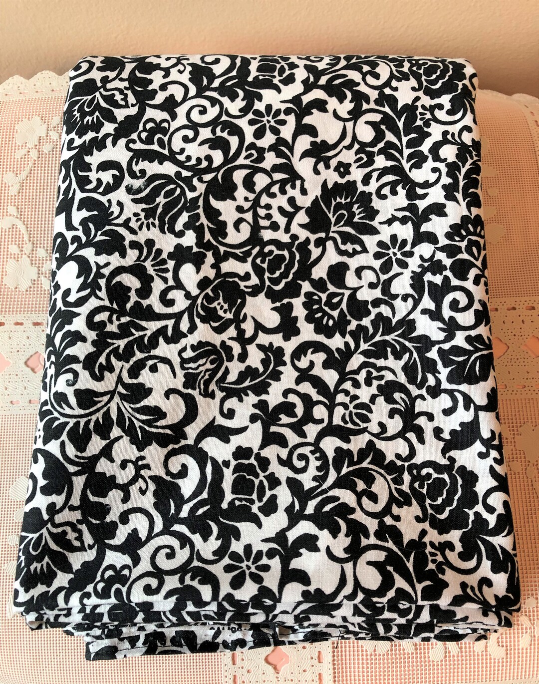 One of a Kind Black & White Floral Leaf Pattern Cotton Fabric ...