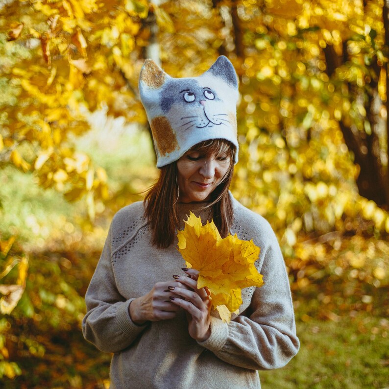 Felted Wool Handcrafted Sauna Hat Cat, Handmade - Etsy