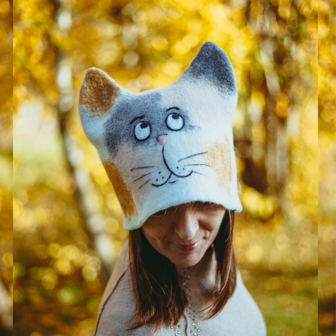 Felted Wool Handcrafted Sauna Hat Cat, Handmade - Etsy