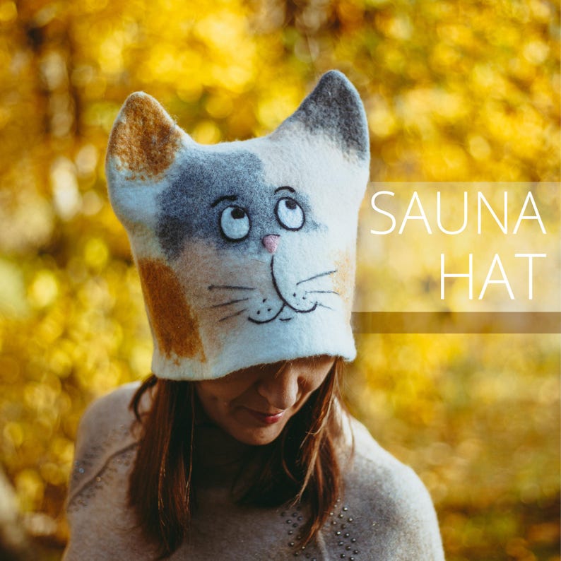 Felted Wool Handcrafted Sauna Hat Cat, Handmade - Etsy