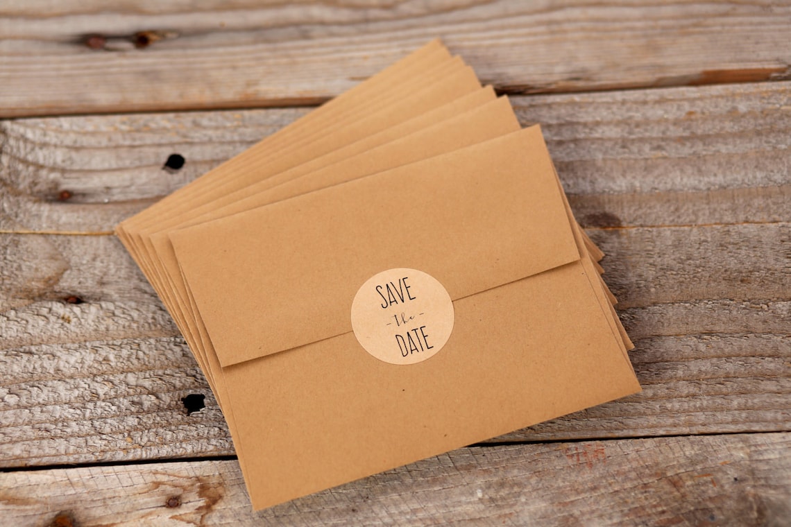 Save the Date Stickers - Brown Kraft Envelope Seals for Weddings, Set ...