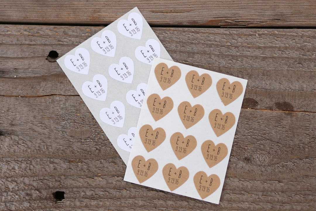 108 Custom Heart Stickers With Initials and Date - Wedding Stickers and ...