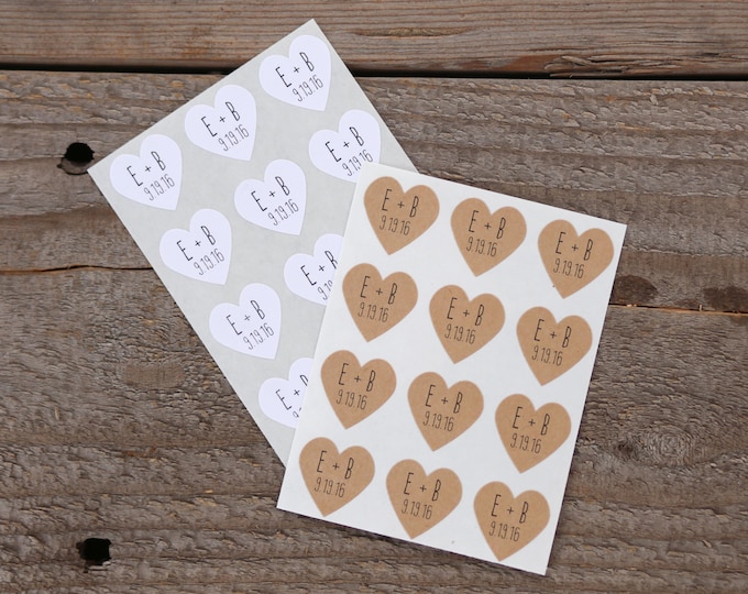 108 Custom Heart Stickers With Initials and Date - Wedding Stickers and ...