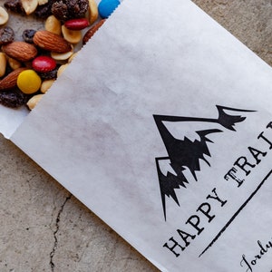 Personalized Happy Trails Wedding Favor Bags - Trail Mix Bar, Rehearsal ...