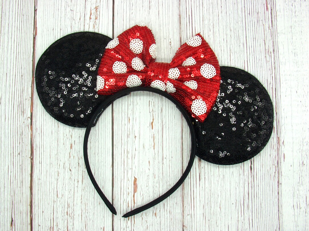 Large Black Mouse Ears With Your Choice of Bow || Polka Dot Bow ...