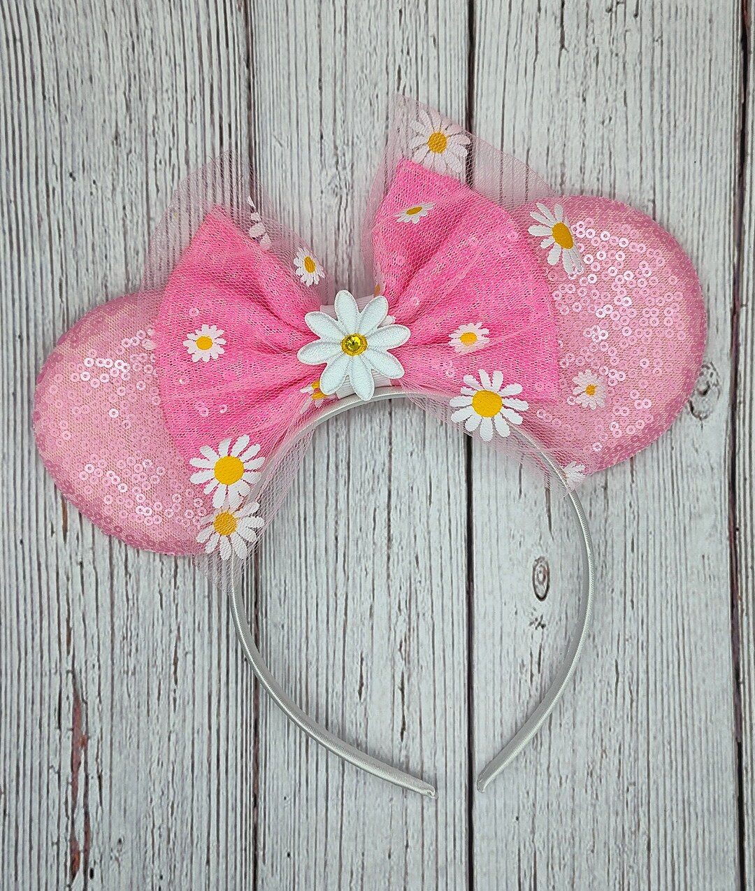 Daisy Duck Pink Ears With Sequin and Tulle Bow on Headband || Daisy ...