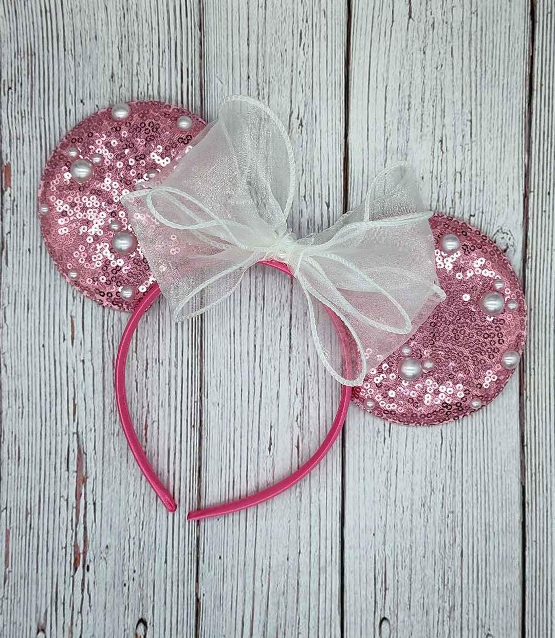 4 Pink Sequin Mouse Ears With White Tulle Ribbon Bow Sweethearts' Nite ...