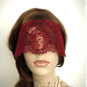 Deep Red Arabesque Lace Mask Veil - Mysterious Masquerade Ball ...